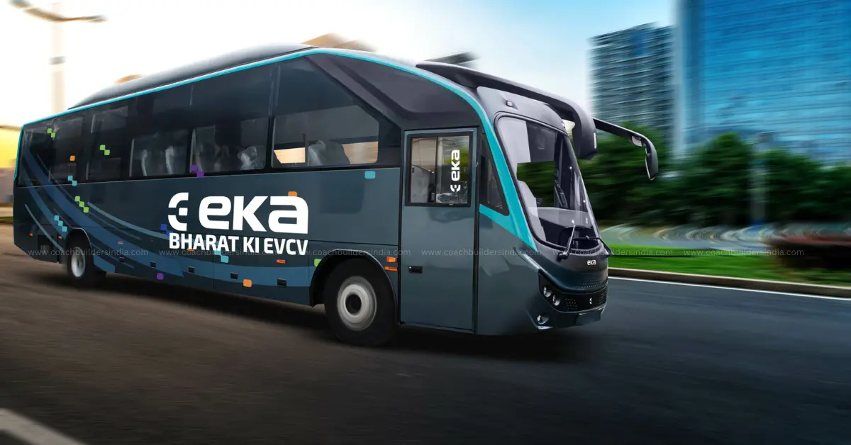 "EKA Coach" EKA Launches 13.5M Electric Bus At Bharat Mobility Expo 2025